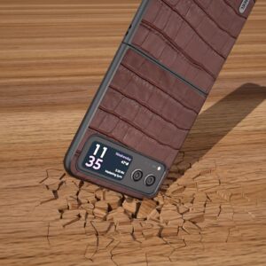 DAMONDY for Motorola Razr 2023 Case,Consumer Cellular Motorola Razr 2023 Phone Case, Slim Thin Crocodile Pattern Leather Protective Flip Cover Case Compatible with Motorola Razr 2023 -Brown