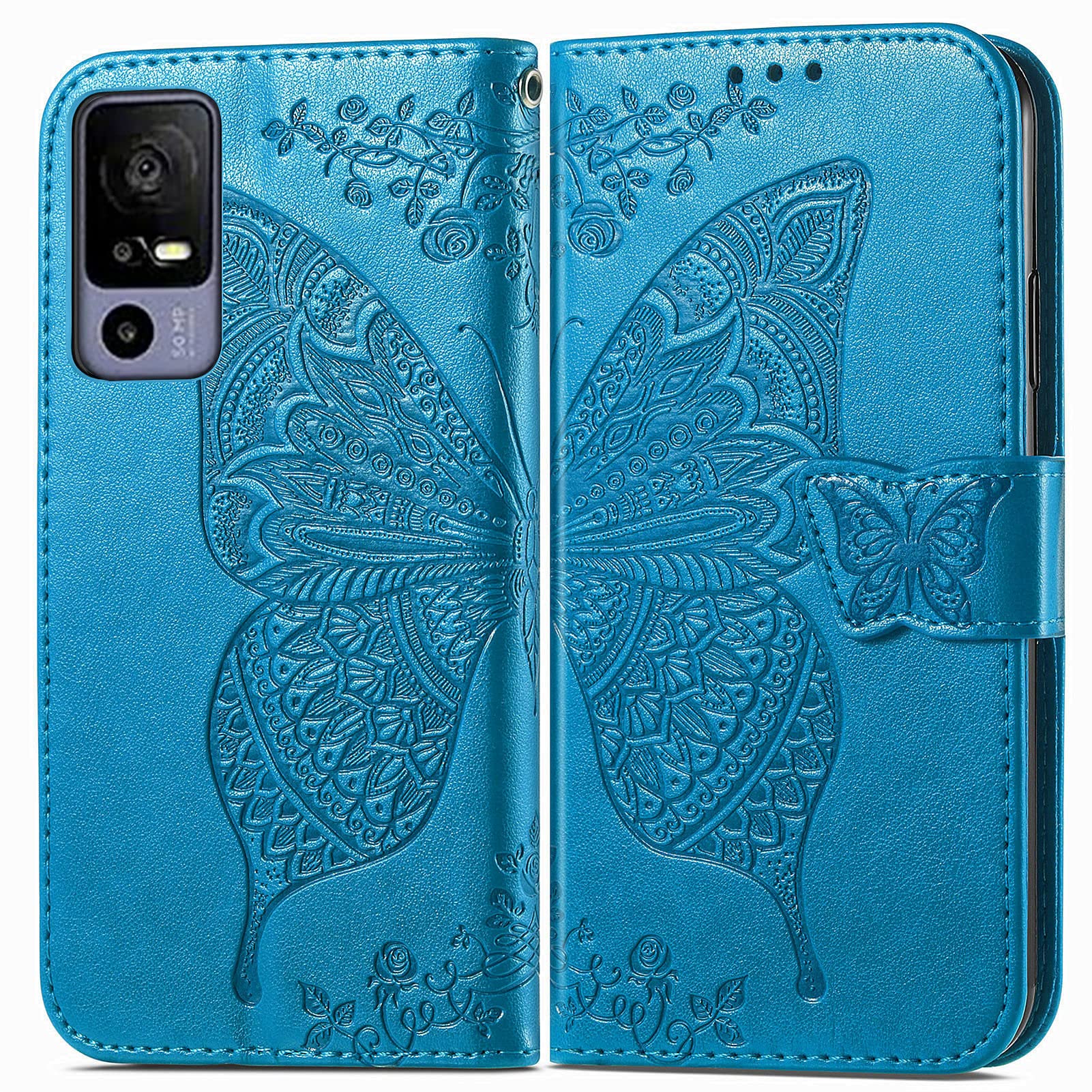 Ranyi for Lively Jitterbug Smart4 Case, Jitterbug Smart 4 Case, Butterfly Pattern Magnetic Wallet Case with Credit Card Holder Kickstand Flip Folio Leather Wallet Case for Jitterbug Smart4 -blue