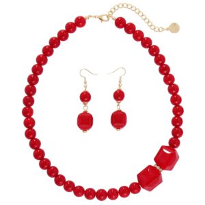 coiris chunky acrylic beads strand necklaces set,statement geometric beads necklace earrings,acrylic african beaded necklace for accessory jewelry(n0109+er-red0