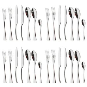 silverware set, uniturcky 28-piece 304 stainless steel mirror polished silver flatware set service for 4, knife fork spoon kitchen utensil sets, tableware cutlery set for home and restaurant