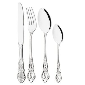 jankng mirror polished silver silverware set, 24-piece 18/10 stainless steel shiny finish flatware set service for 6, kitchen utensil set, tableware cutlery set for home and restaurant dishwasher safe