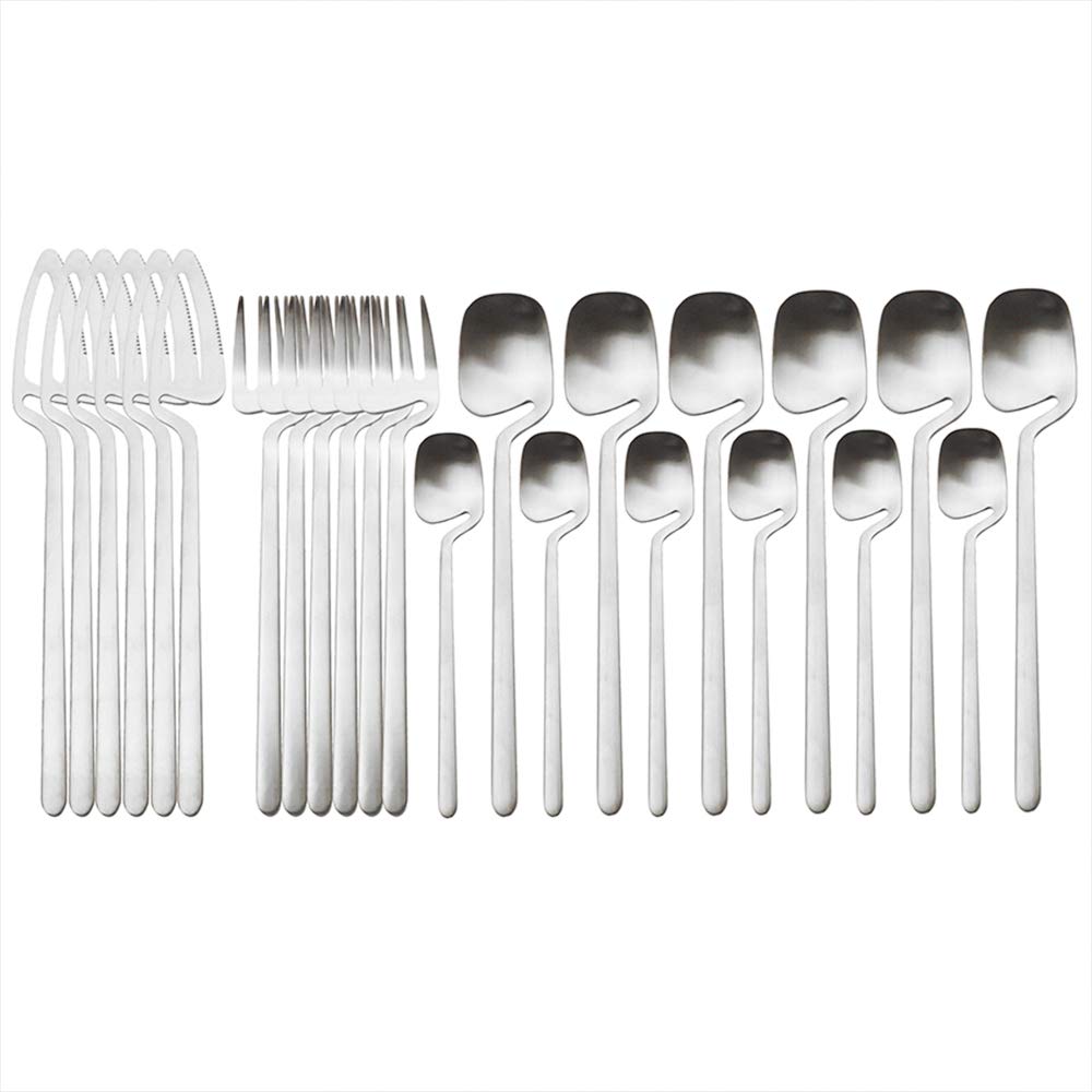 Matte Silver Cutlery Set 24 Pack,Kitchen Silverware/Flatware Anti-rust Utensil Set,Stainless Steel Dinnerware Set Service for 6 Include Knife Fork Spoon,Dishwasher Safe (Matte Silver)