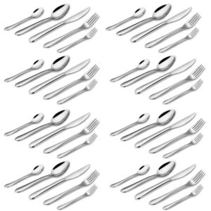 40 Piece Silverware Set for 8, Premium Stainless Steel Flatware Set, Mirror Polished Flatware Set, Durable Household Kitchen Flatware Set, Includes Fork Knife Spoon Set, Dishwasher Safe