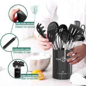 Silicone Kitchen Cooking Utensils Set-Umite Chef 43 pcs Heat Resistant Kitchen Utensils, Black Kitchen Gadgets Tools Set with Stainless Steel Handles for Non-Stick Cookware