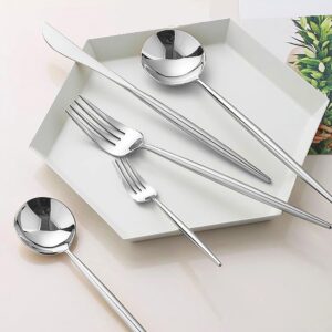 YTCYKJ 30 Piece Silverware Set Service For 6,Mirror Polished Stainless Steel Utensils Set,Flatware Set,Include Fork Knife Spoon Silverware Set,Reusable,Dishwasher Safe(Silver)