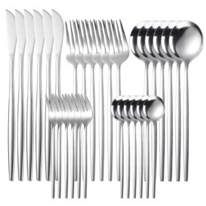 YTCYKJ 30 Piece Silverware Set Service For 6,Mirror Polished Stainless Steel Utensils Set,Flatware Set,Include Fork Knife Spoon Silverware Set,Reusable,Dishwasher Safe(Silver)