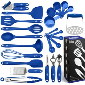 kaluns silicone kitchen utensils set 24 pcs silicone cooking utensils set - can opener, masher, turner, spatula 446°f heat resistant non-stick - premium silicone and stainless steel utensil set