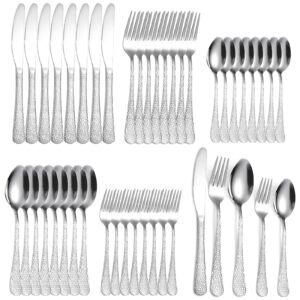 a · houseware vintage silverware set hammered flatware silver eating utensils stainless steel forks spoons knives for restaurant home kitchen parties durable