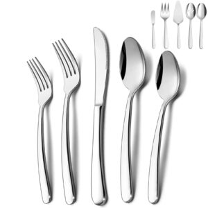 heavy duty silverware set, haware 45 pieces stainless steel flatware set with serving utensils, heavy weight eating utensils tableware for 8, modern cutlery for home, dishwasher safe, mirror polished