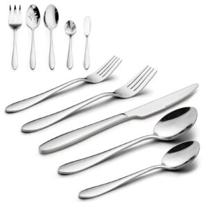 haware 65-piece silverware set with serving utensils, stainless steel flatware cutlery set for 12, fancy tableware eating utensils for home kitchen restaurant hotel, mirror polished, dishwasher safe