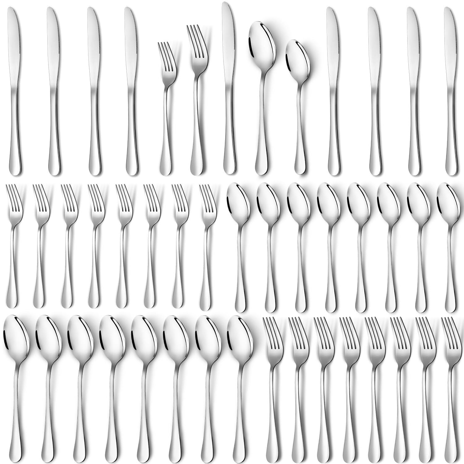 40 Piece Silverware Set, Stainless Steel Flatware Utensil Sets for 8, Silver Cutlery Set Includes Forks Spoons Knives, Mirror Polished, Dishwasher Safe