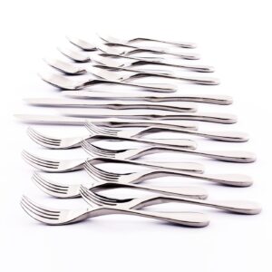 knork original cutlery utensils flatware set, 20 piece, gloss silver