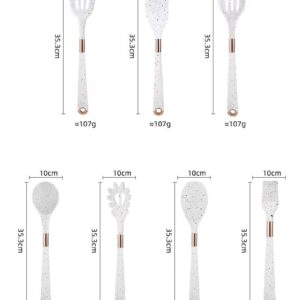 Chef Kitchen Cooking Utensils Set, Non-Stick Silicone Cooking Kitchen Utensil Set with Holder, Wooden Handle Silicone Kitchen Gadgets Utensil Set (White)