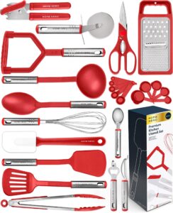 home hero silicone spatula kitchen utensils set - stainless steel & nylon cooking utensils set - bpa free spatulas silicone heat resistant kitchen gadgets kitchen essentials (25 pcs - red)