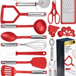 Home Hero Silicone Spatula Kitchen Utensils Set - Stainless Steel & Nylon Cooking Utensils Set - BPA Free Spatulas Silicone Heat Resistant Kitchen Gadgets Kitchen Essentials (25 Pcs - Red)