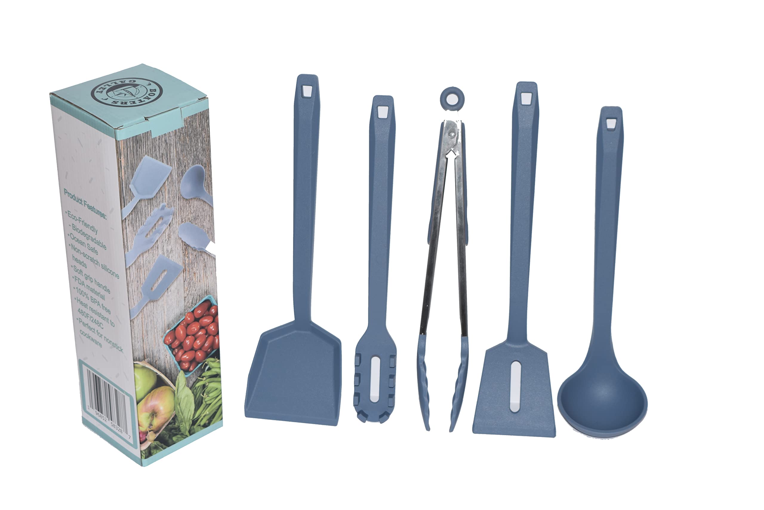 Kitchen Utensil Set – Eco Friendly, Ocean Safe, 5PCS with Soft Grip handles Great for boats, RV’s and Kitchens