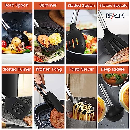 40PCs Silicone Cooking Utensils Set 446℉ Heat Resistance, RFAQK BPA Free Kitchen Utensils Set for Nonstick Cookware, Gadgets includes Can Opener, Potato Smasher,Peeler,Tongs,Spatula Set,Pizza Cutter