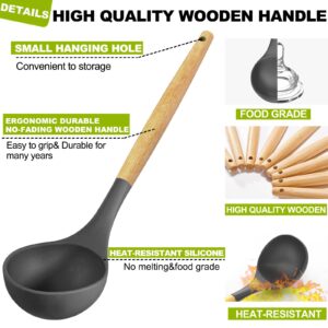 Umite Chef 36pcs Silicone Kitchen Cooking Utensils with Holder, Heat Resistant Cooking Utensils Sets Wooden Handle, Nonstick Kitchen Gadgets Tools Include Spatula Spoons Turner Pizza Cutter(Grey)