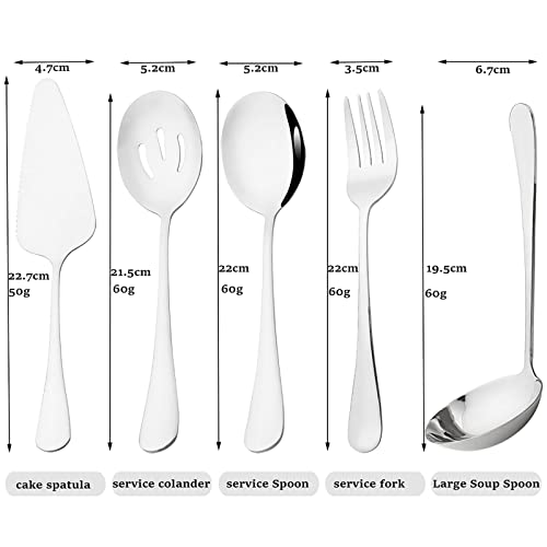 Snplowum 35-Piece Mirror Silver Flatware Set, 18/0 Stainless Steel Cutlery Set With Seriving Utensils For 6, Home Restaurant Silverware Set With Cake Knife, Colander, Soup Spoon, Dishwasher Safe