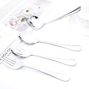 Snplowum 35-Piece Mirror Silver Flatware Set, 18/0 Stainless Steel Cutlery Set With Seriving Utensils For 6, Home Restaurant Silverware Set With Cake Knife, Colander, Soup Spoon, Dishwasher Safe