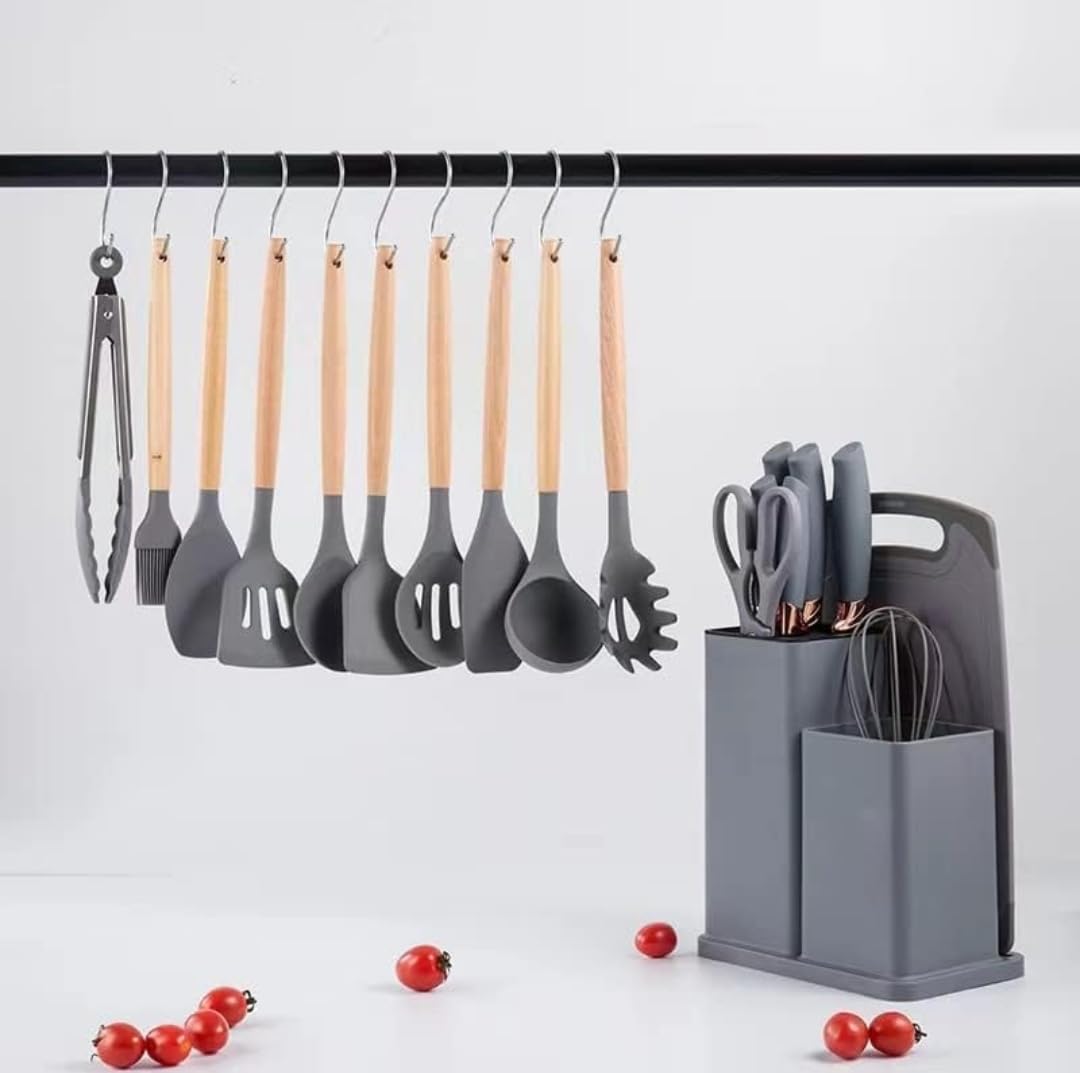 N&B Kitchen Cooking Utensils (19 Pieces, Grey)