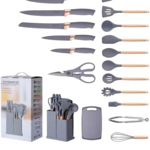 N&B Kitchen Cooking Utensils (19 Pieces, Grey)