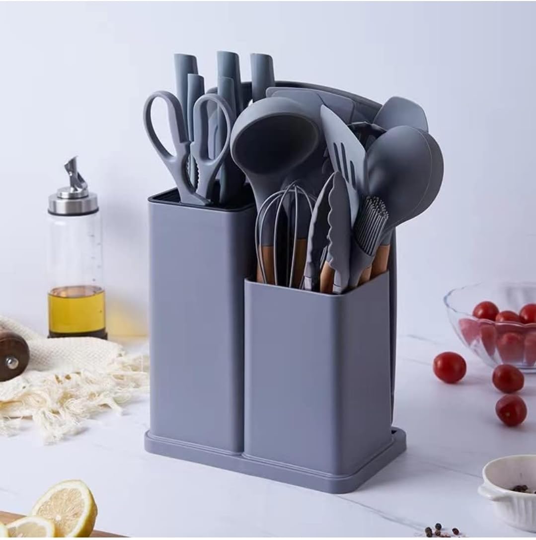 N&B Kitchen Cooking Utensils (19 Pieces, Grey)