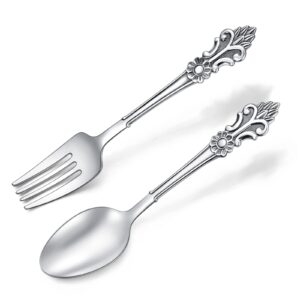 silverware set for 1, sterling silver flatware cutlery set, eating utensils set with vintage relief, handmade, finely polished (sun flower)