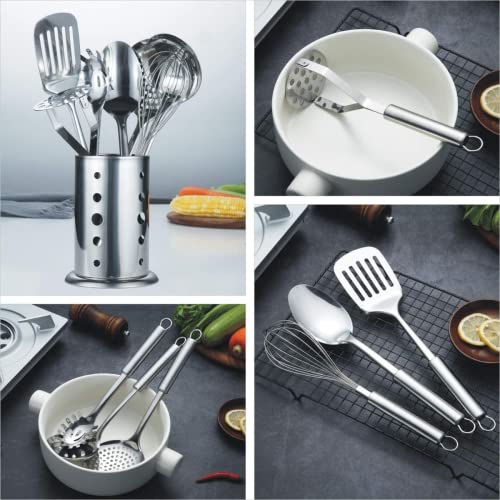 Cooking Utensils Set 8 Piece, Stainless Steel Kitchen Utensils Set with Utensil Holder, Kitchen Tool Set and Caddy