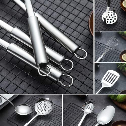 Cooking Utensils Set 8 Piece, Stainless Steel Kitchen Utensils Set with Utensil Holder, Kitchen Tool Set and Caddy