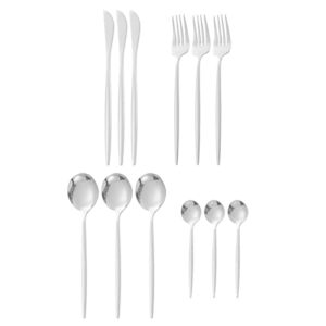 410 stainless steel 12 pieces shiny restaurant tableware cutlery set serving utensils set (silver)