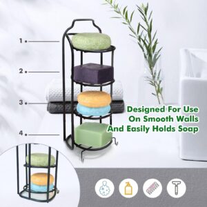 4 Tier Bar Soap Holder for Shower Wall, Stainless Steel Self Draining Rustproof Rack Powerful No Drilling Shampoo Bar Holder with Strong Suction Cup for Shower Wall Bathroom Kitchen (Black)