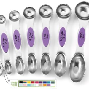 Spring Chef Stainless Steel Magnetic Measuring Spoons Set of 8 with Leveler, Nesting Metal Teaspoon & Tablespoon Measuring Spoons for Food, Heavy Duty Kitchen Gadgets for Baking & Cooking - Orchid