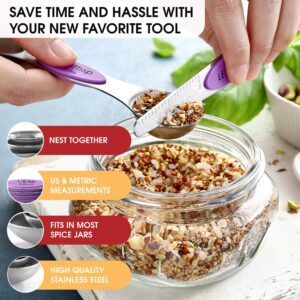 Spring Chef Stainless Steel Magnetic Measuring Spoons Set of 8 with Leveler, Nesting Metal Teaspoon & Tablespoon Measuring Spoons for Food, Heavy Duty Kitchen Gadgets for Baking & Cooking - Orchid