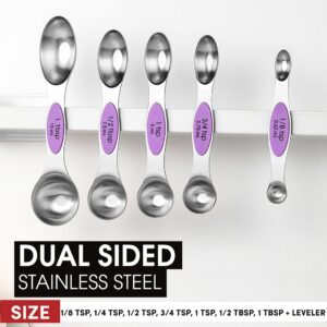 Spring Chef Stainless Steel Magnetic Measuring Spoons Set of 8 with Leveler, Nesting Metal Teaspoon & Tablespoon Measuring Spoons for Food, Heavy Duty Kitchen Gadgets for Baking & Cooking - Orchid