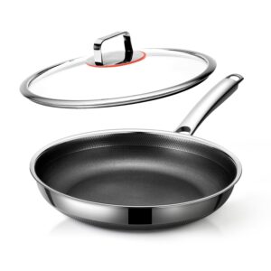 ligtspce non stick frying pans,hybrid 10 inch frying pans nonstick with lid,pfoa free cookware,non stick stainless steel skillets,dishwasher and oven safe, works on induction,ceramic and gas cooktops