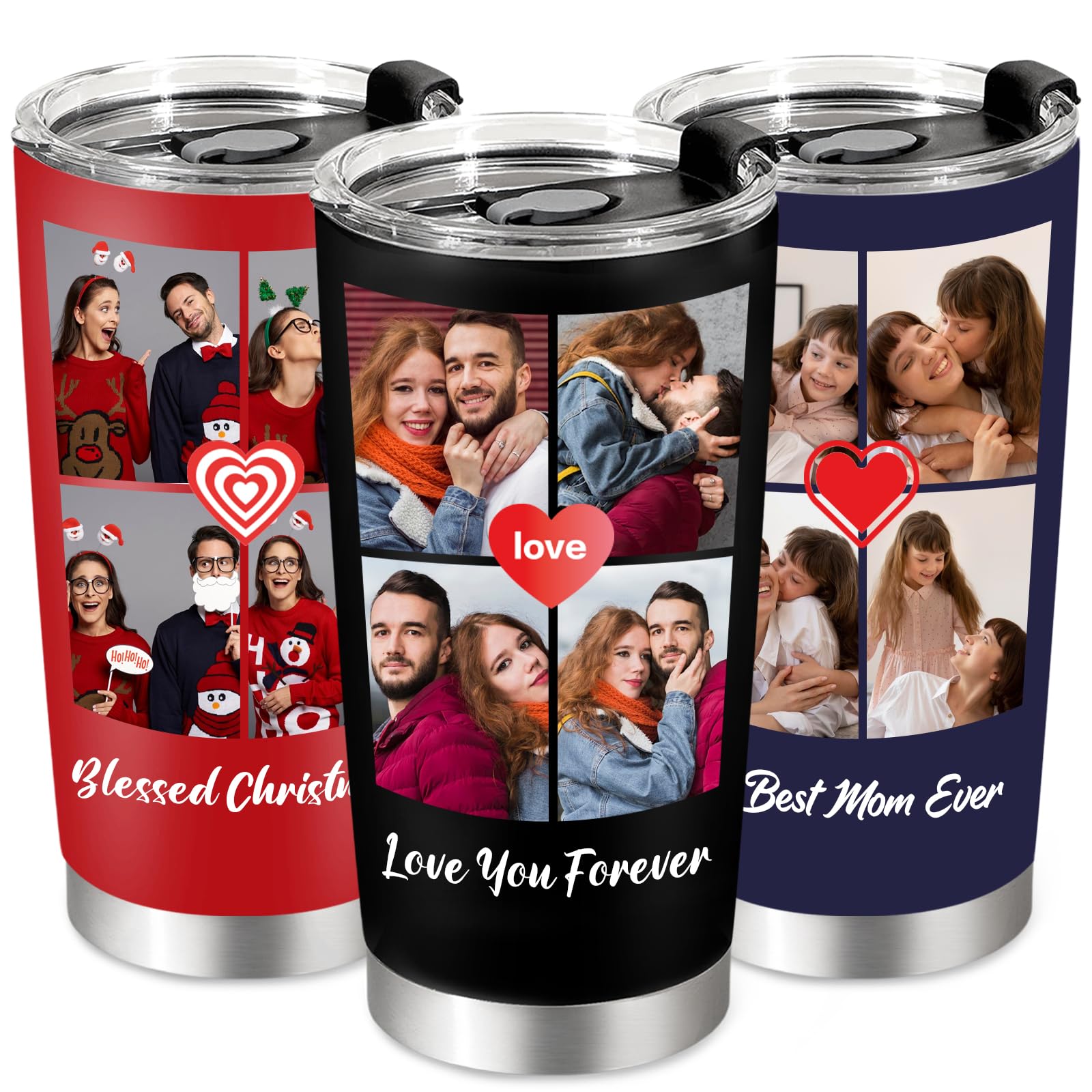 Personalized Tumbler with Pictures Text Name, Custom Photo Stainless Steel Tumblers 20oz, Personalized Travel Cup, Personalized Gifts for Women Men Dad Fathers Day Birthday