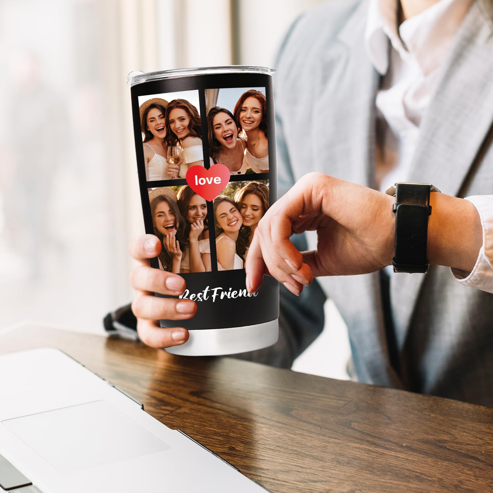 Personalized Tumbler with Pictures Text Name, Custom Photo Stainless Steel Tumblers 20oz, Personalized Travel Cup, Personalized Gifts for Women Men Dad Fathers Day Birthday