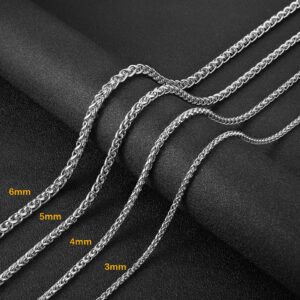 HZMAN 3.0mm Stainless Steel Wheat Silver Chain Necklaces for Men & Women 16" -30"