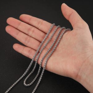 HZMAN 3.0mm Stainless Steel Wheat Silver Chain Necklaces for Men & Women 16" -30"