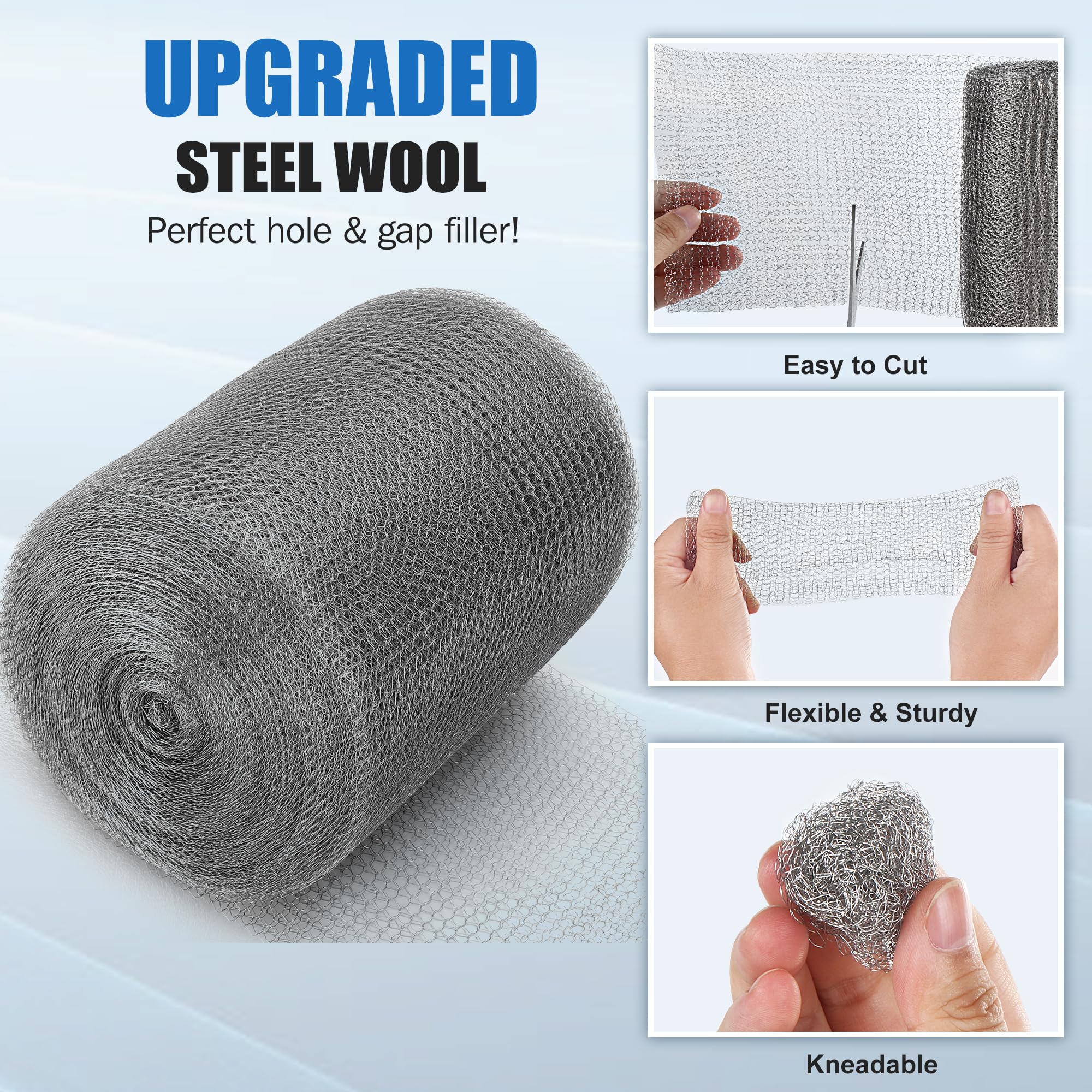 Valchoose Upgraded Not Rusty 5”X 100 Ft Stainless Steel Mesh Roll, Flexible Stainless Steel Wool Holding up Well Tight Spots, Wire Mesh Hole Fill Fabric, Stainless Steel Mesh Gap Blocker Easy to Work