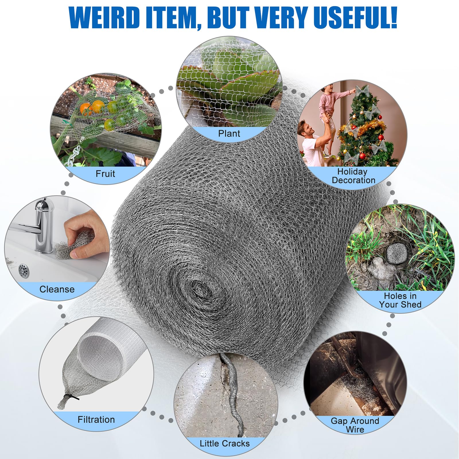 Valchoose Upgraded Not Rusty 5”X 100 Ft Stainless Steel Mesh Roll, Flexible Stainless Steel Wool Holding up Well Tight Spots, Wire Mesh Hole Fill Fabric, Stainless Steel Mesh Gap Blocker Easy to Work