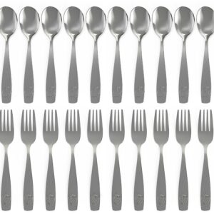 Stainless Steel Kids Silverware Set (24pc- 2 Pack of 12) - Child and Toddler Safe Flatware - Kids Utensil Set - Metal Kids Cutlery Set (Includes 12 Small Kids Spoons & Kids 12 Forks)