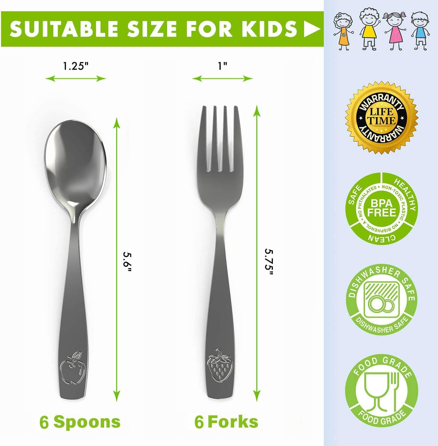 Stainless Steel Kids Silverware Set (24pc- 2 Pack of 12) - Child and Toddler Safe Flatware - Kids Utensil Set - Metal Kids Cutlery Set (Includes 12 Small Kids Spoons & Kids 12 Forks)