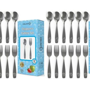 Stainless Steel Kids Silverware Set (24pc- 2 Pack of 12) - Child and Toddler Safe Flatware - Kids Utensil Set - Metal Kids Cutlery Set (Includes 12 Small Kids Spoons & Kids 12 Forks)