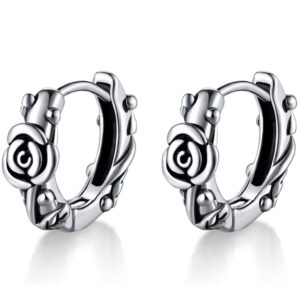 retro vintage stainless steel rose flower style wedding statement party holiday hoop earrings