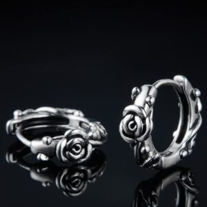 Retro Vintage Stainless Steel Rose Flower Style Wedding Statement Party Holiday Hoop Earrings