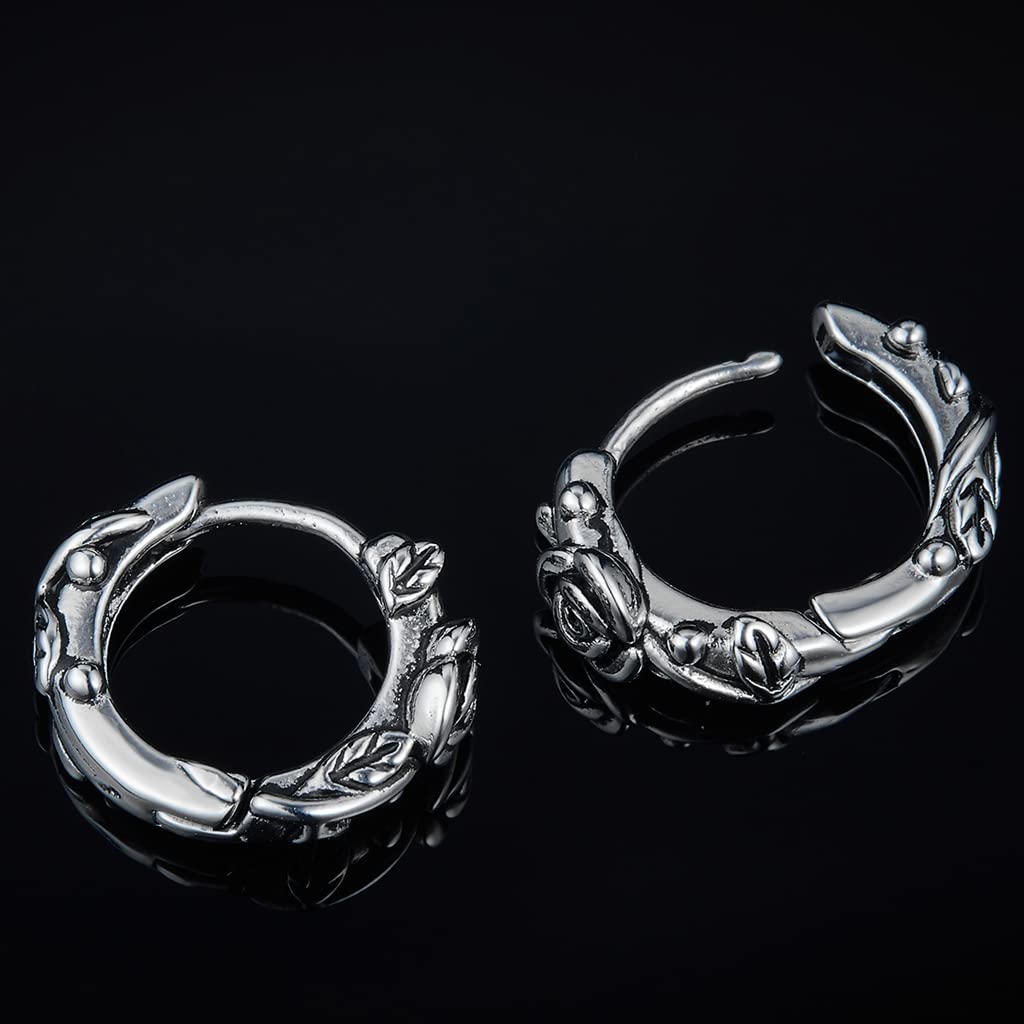 Retro Vintage Stainless Steel Rose Flower Style Wedding Statement Party Holiday Hoop Earrings