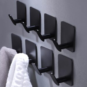 deliton 8 pack adhesive towel hooks - bathroom towel hooks/wall hooks for hanging coat robe stick on bathroom or kitchen matte black stainless steel