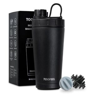 toofeel shaker bottle stainless steel - 20 oz double walled insulated shaker cups for protein shakes, keeps cold/hot, shaker bottle for protein mixes, gym workout protein shaker bottle